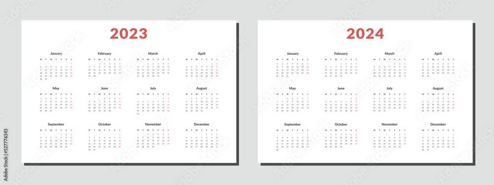 2023-2024 Calendar Template. Vector layout of a wall or desk simple ...