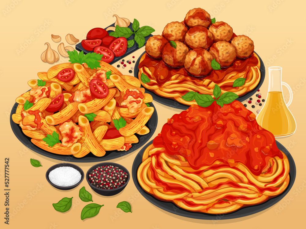 Italian red pasta spaghetti noodles menu recipe. Meatballs pasta ...