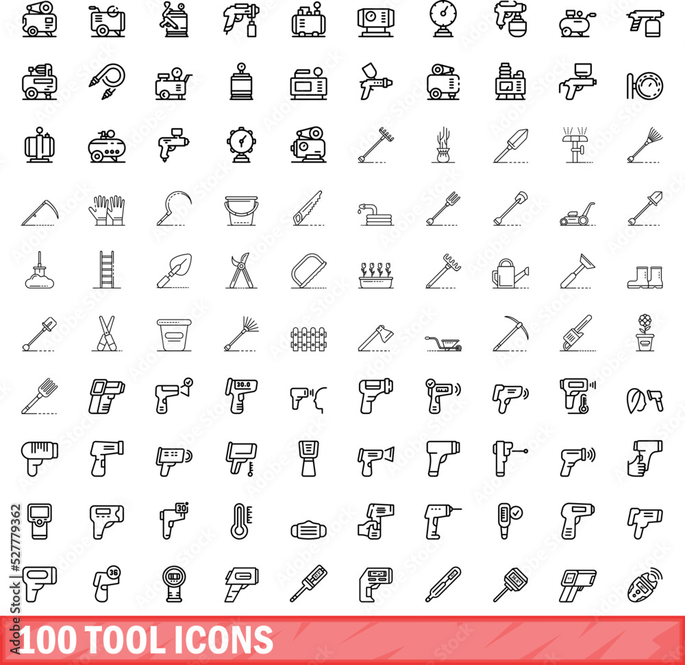 100 tool icons set. Outline illustration of 100 tool icons vector set ...