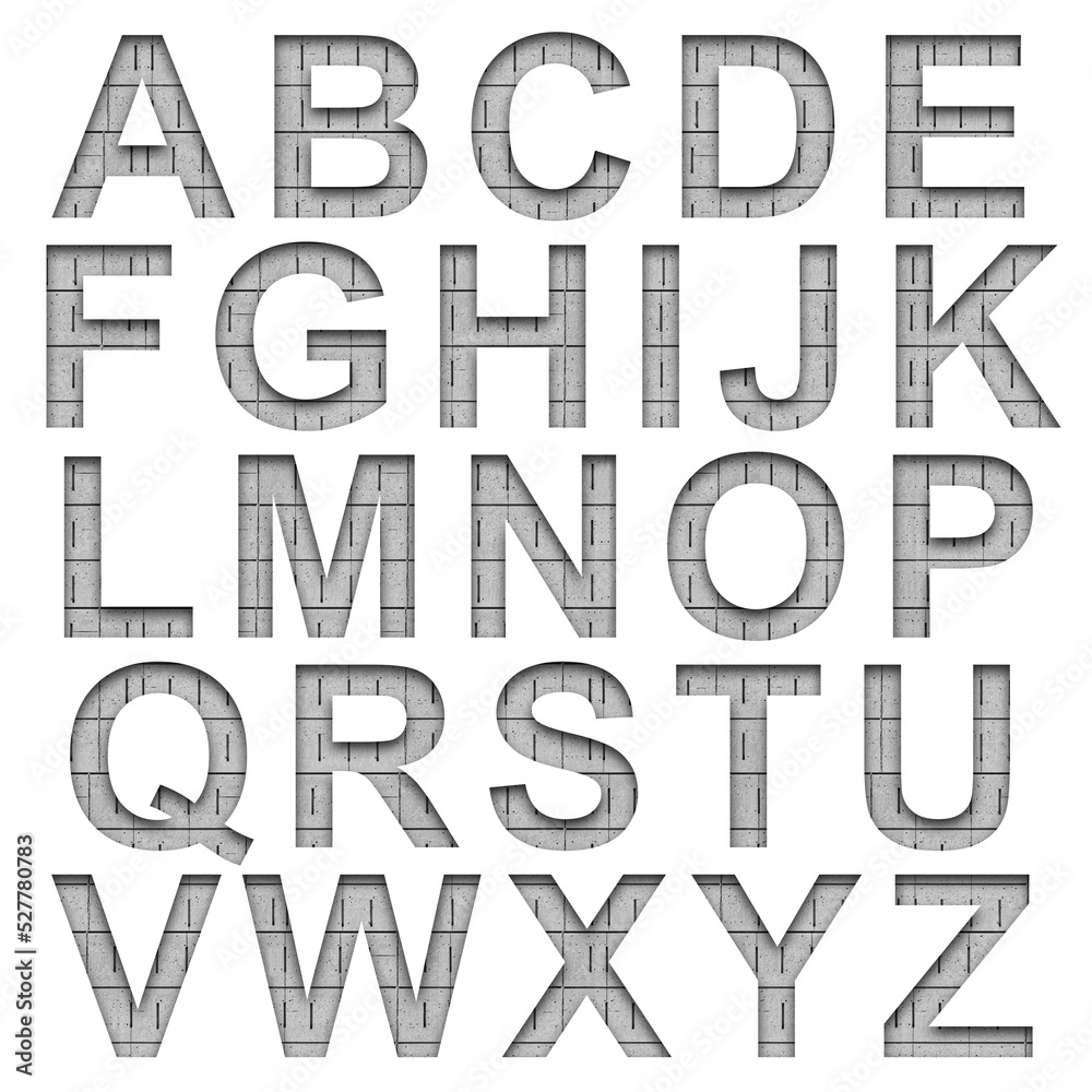 Latin alphabet filled with grey concrete tiles texture. English ...