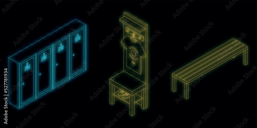 Sport dressing room icons set. Isometric set of sport dressing room ...