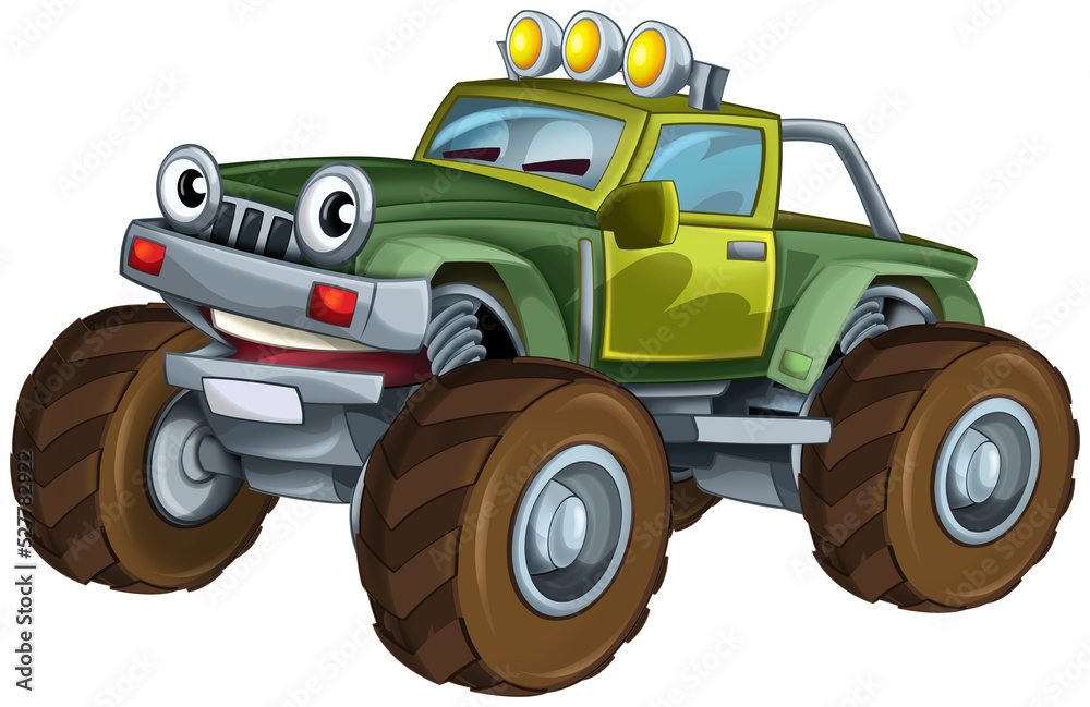 cartoon happy and funny off road vehicle illustration for children ...