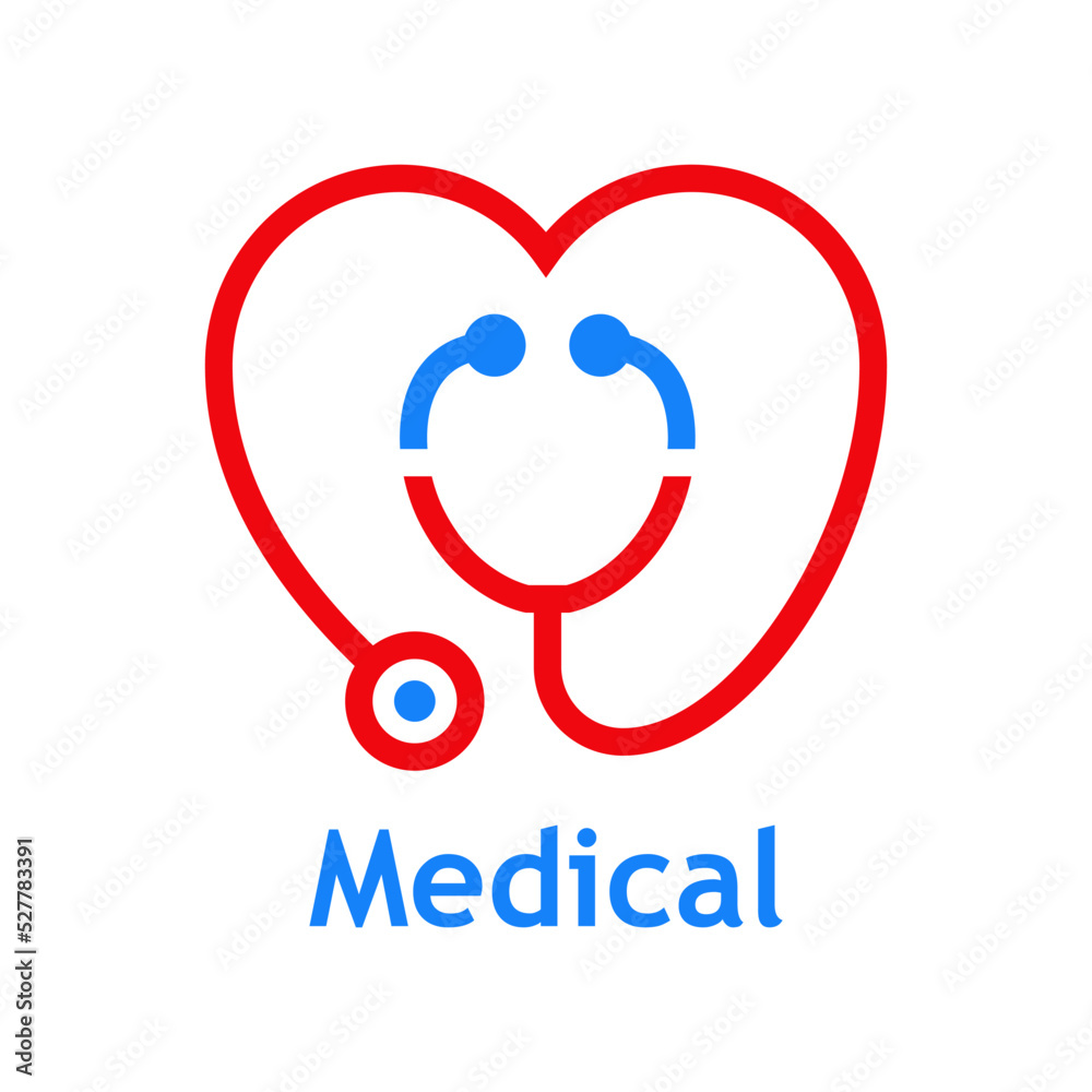 Logo de estetoscopio médico con firma de silueta de corazón. Símbolo de ...