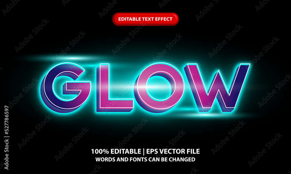 Glow editable text effect template, neon light text style Stock Vector ...