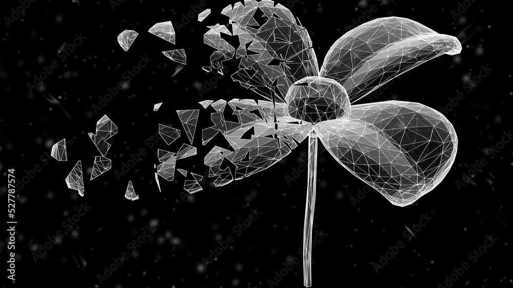 3D mesh of flower isolated on black background. 3D illustration. Stock ...