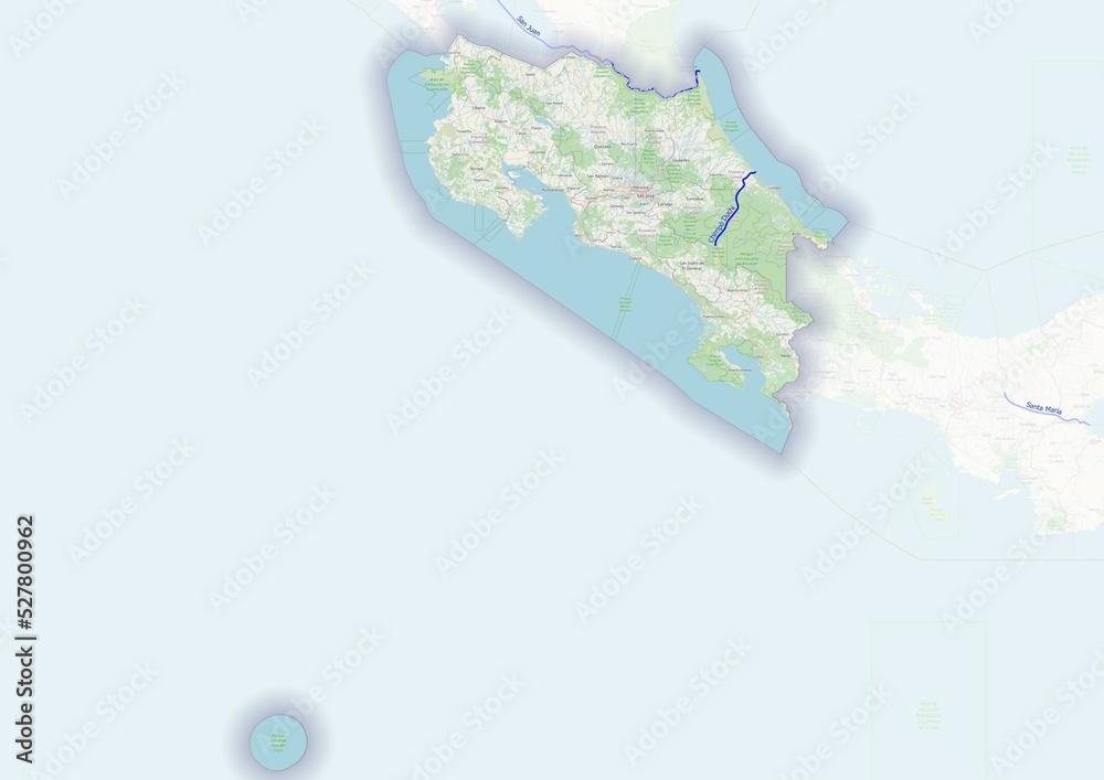 Costa Rica physical map with important rivers the capital and big ...