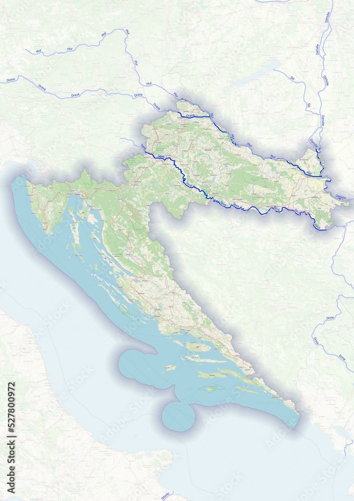 Croatia physical map with important rivers the capital and big cities ...