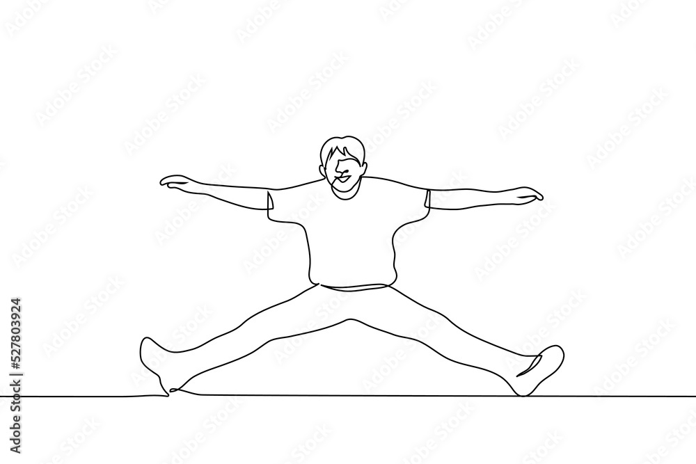 man smiling in cross split jump - one line drawing vector. the concept ...