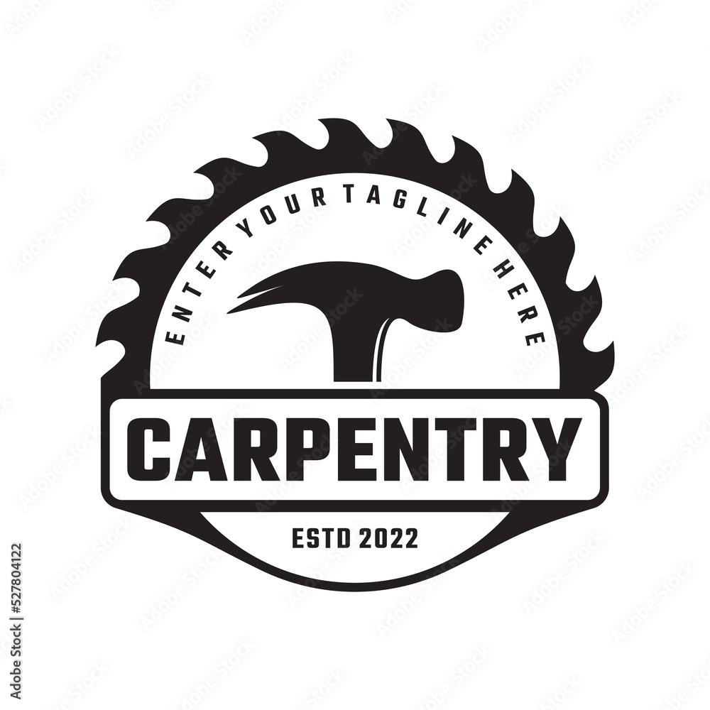 Carpenter logo, , hammer, window, roof, vintage retro carpentry design ...
