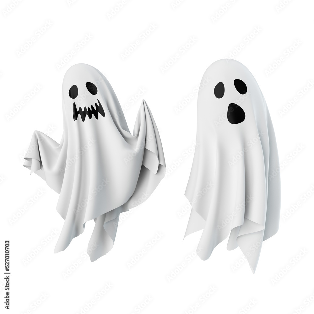 3d render, textile ghost character clip art set, isolated on ...