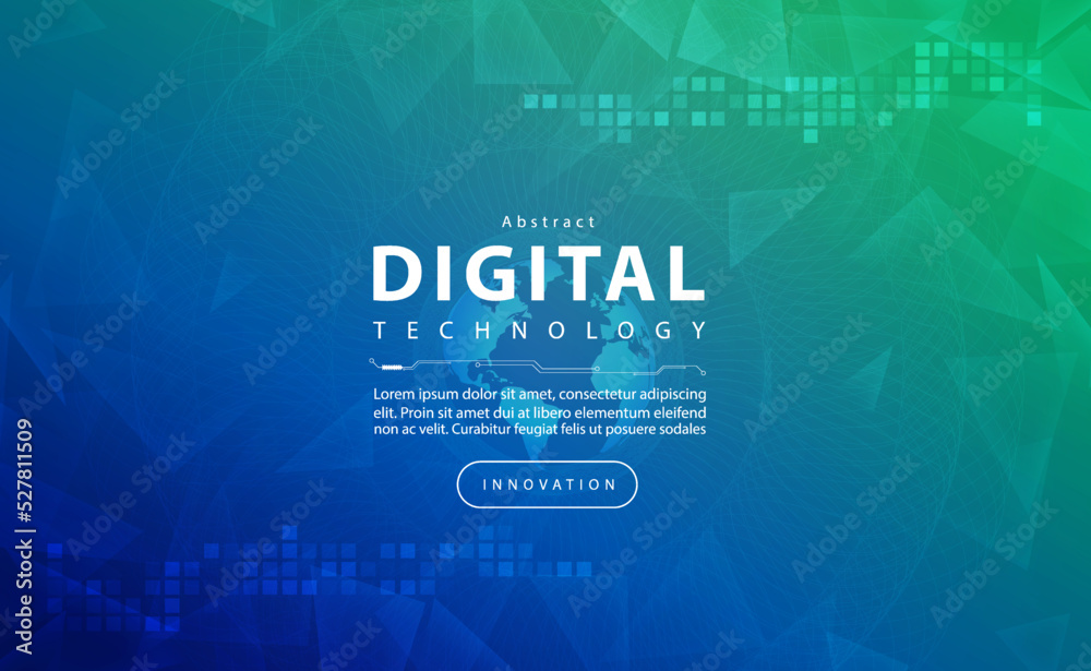 Digital technology banner blue green background concept, cyber ...