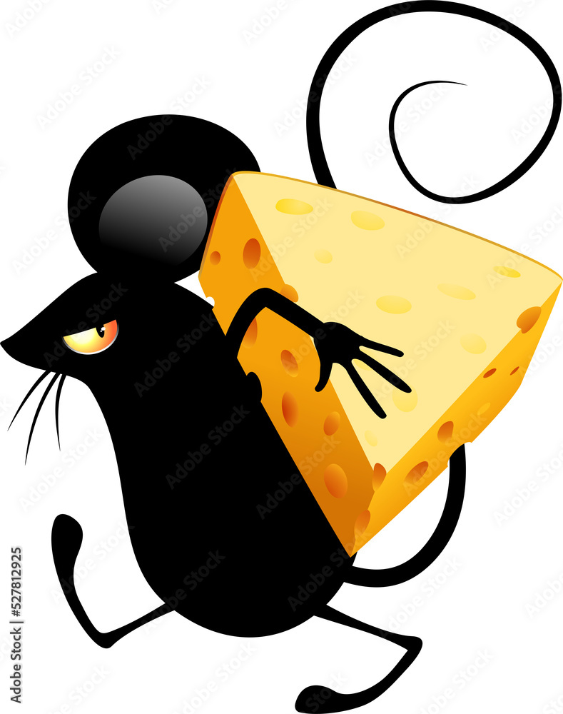 Mouse Funny Cartoon Character carrying a piece of cheese isolated ...