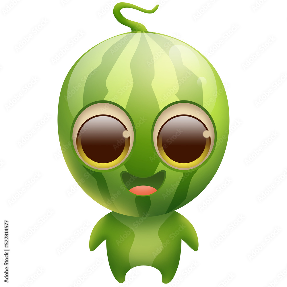 Cute cartoon character green watermelon with big eyes isolated on white ...