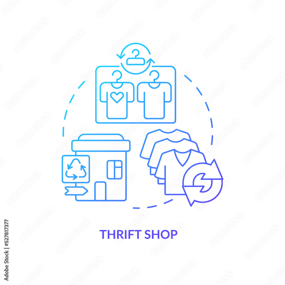 Thrift shop blue gradient concept icon. Transitioning to low waste ...
