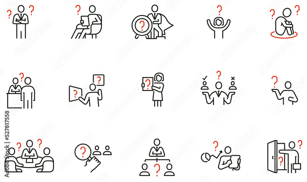 Vector Set of Linear Icons Related to problematic issue, uncertainty ...
