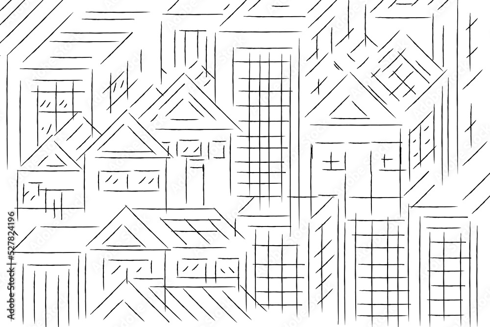 One line drawing illustrates crowded urban city Stock Illustration ...