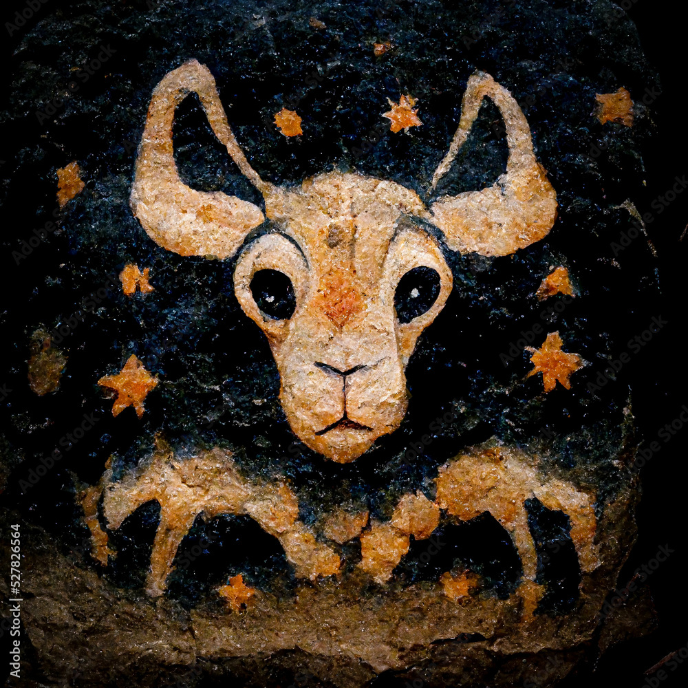 Astro sign of the Aries painted on stone in the manner of a prehistoric ...