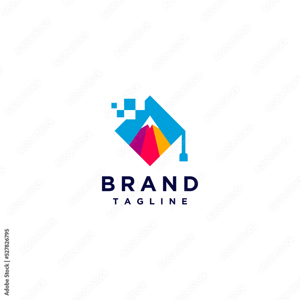 Vetor de Digital Cap Graduation With Colorful Pencil In It Logo Design ...