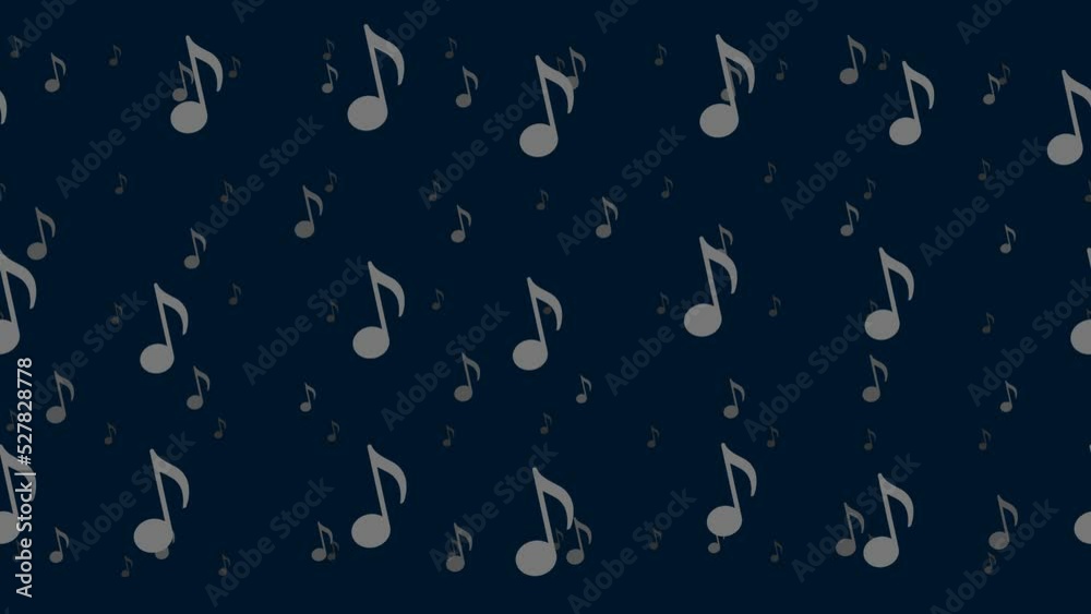 Musical note symbols float horizontally from left to right. Parallax ...