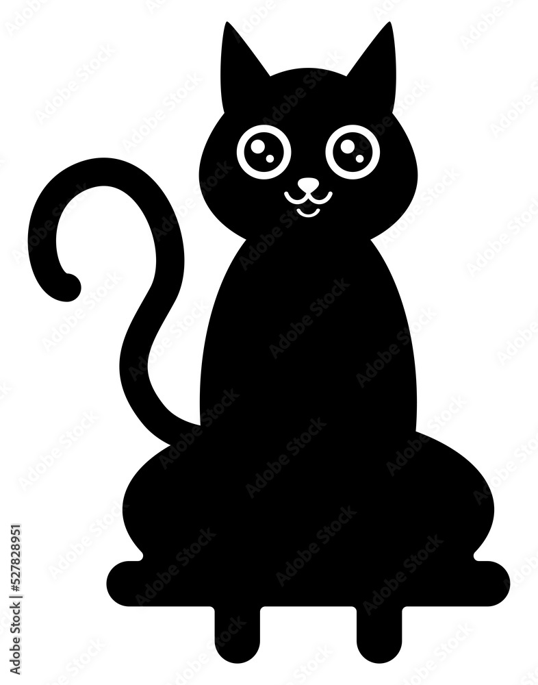 Black cat illustration. Flat black adorable black cat illustration ...