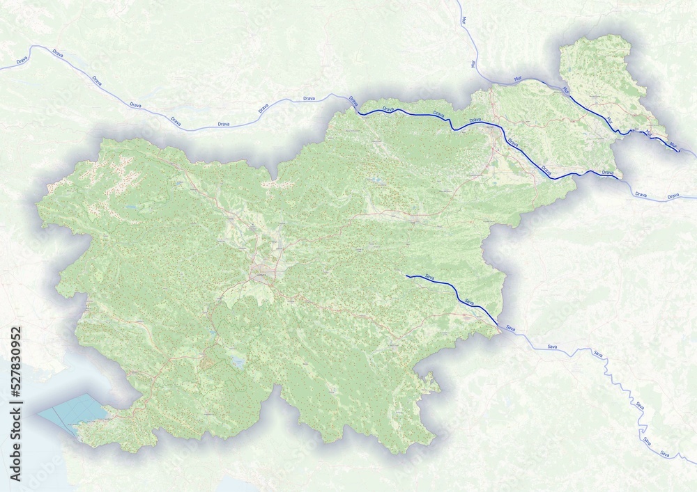 Slovenia physical map with important rivers the capital and big cities Stock Illustration ...