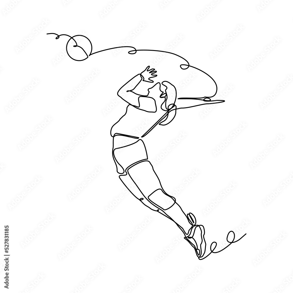 Continuous single one line drawing of volley ball woman player sport ...