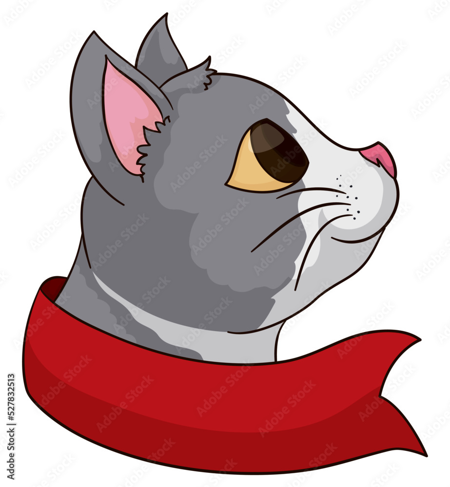 Cute cat behind red ribbon, Vector illustration Stock Vector | Adobe Stock