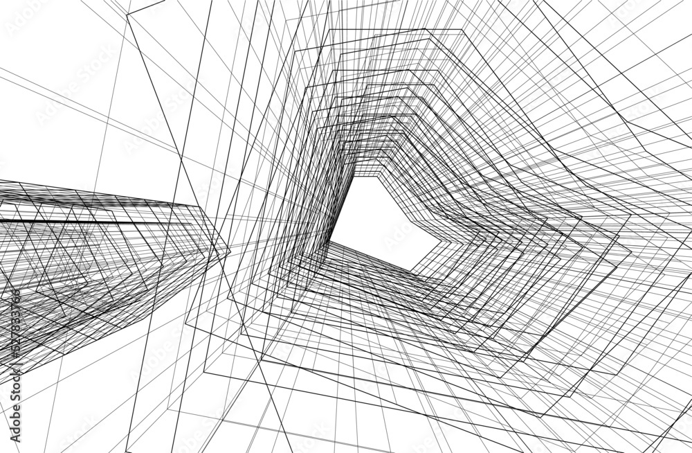 Linear architectural drawing vector illustration Stock Vector | Adobe Stock