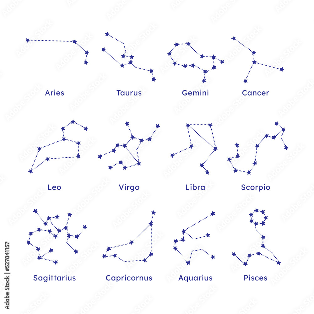 Zodiac constellations isolated over white background vector ...