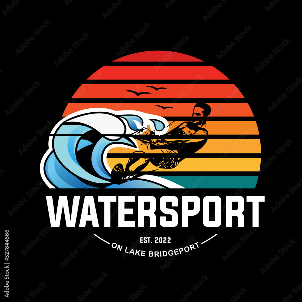 extreme water sports wakeboarding logo template with text on the board ...