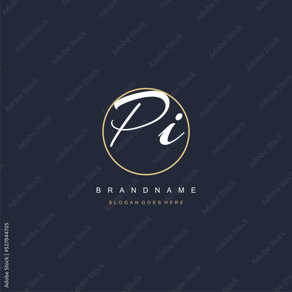 Initial letter PI logo monogram feminine style with circle line design ...
