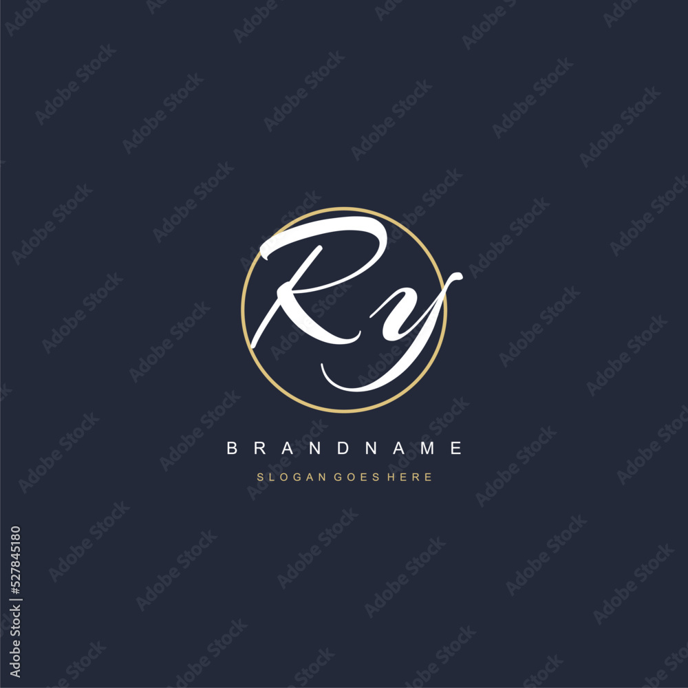 Initial letter RY logo monogram feminine style with circle line design ...