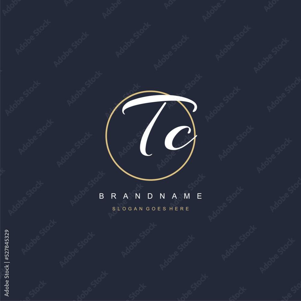 Initial letter TC logo monogram feminine style with circle line design ...