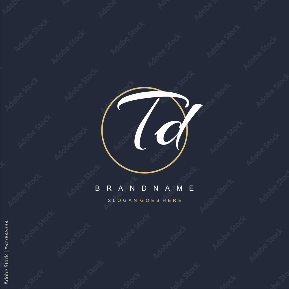 Initial letter TD logo monogram feminine style with circle line design ...