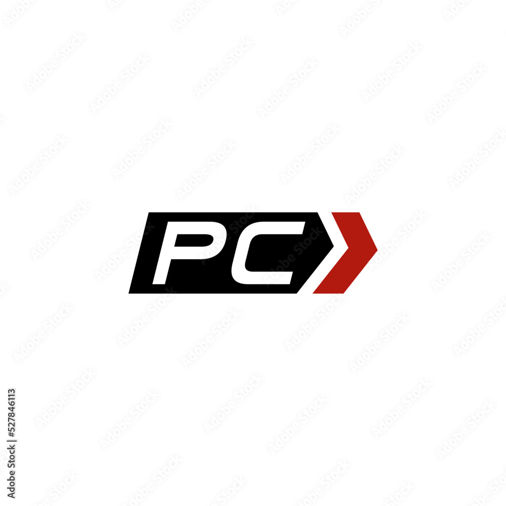 Vetor de Letter PC logo with simple right arrow design ideas do Stock ...