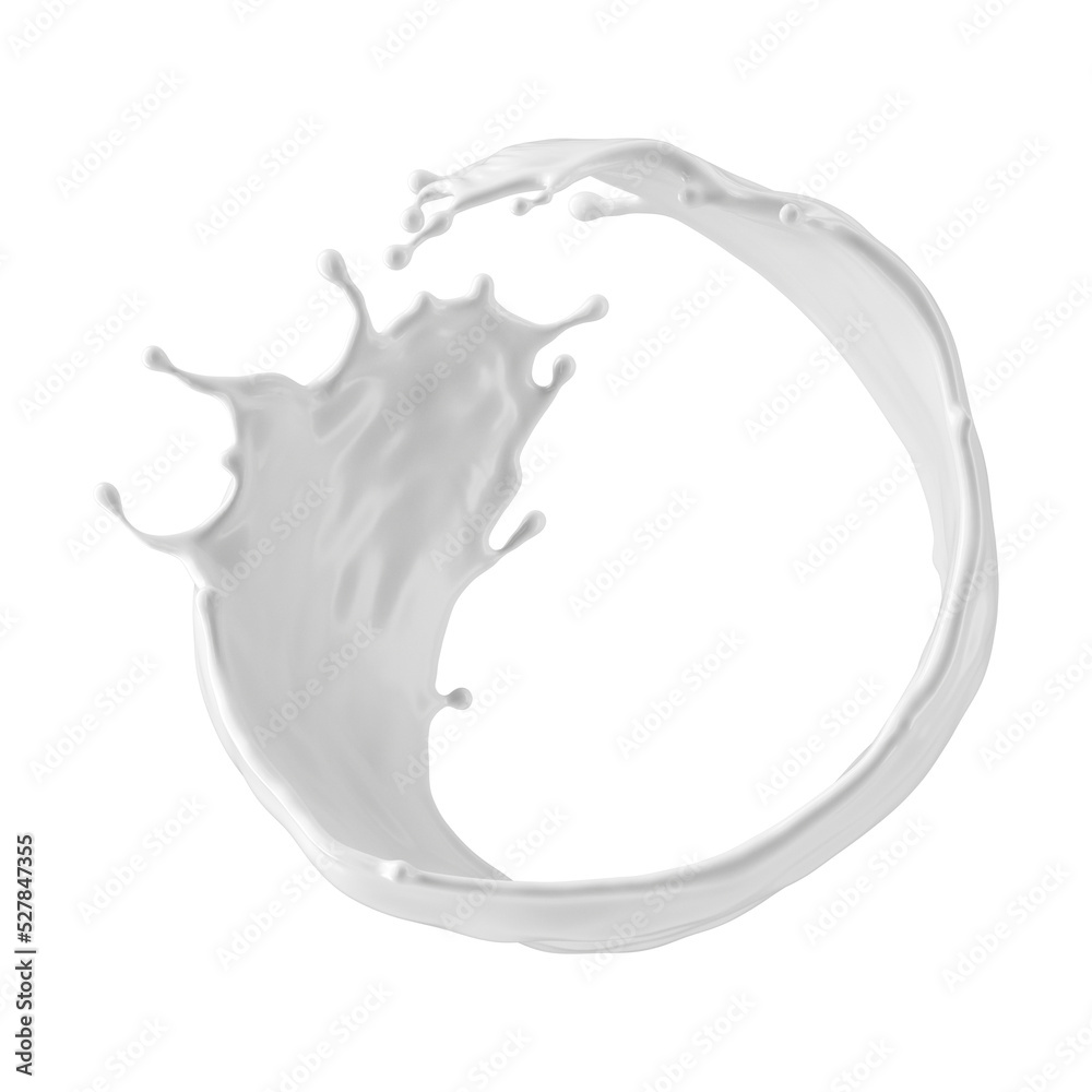 3d render, round milk splash. Abstract liquid clip art isolated on ...