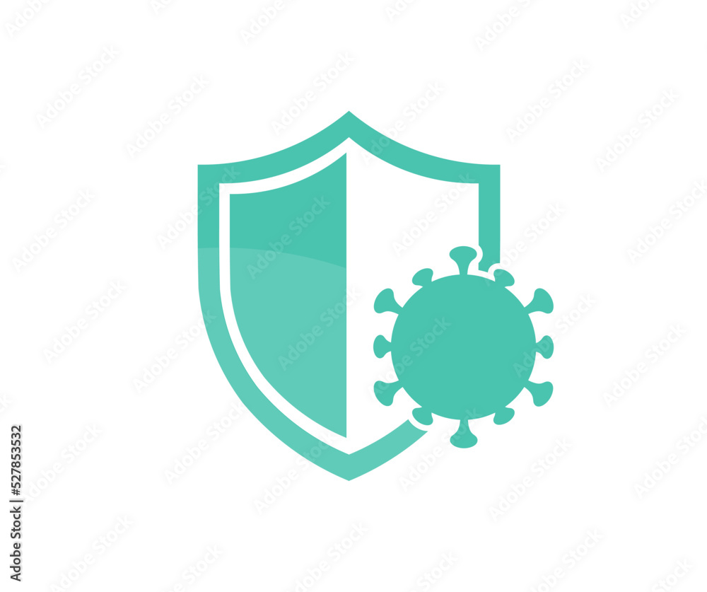 Virus and shield, antibacterial protection, antiviral drug logo design ...