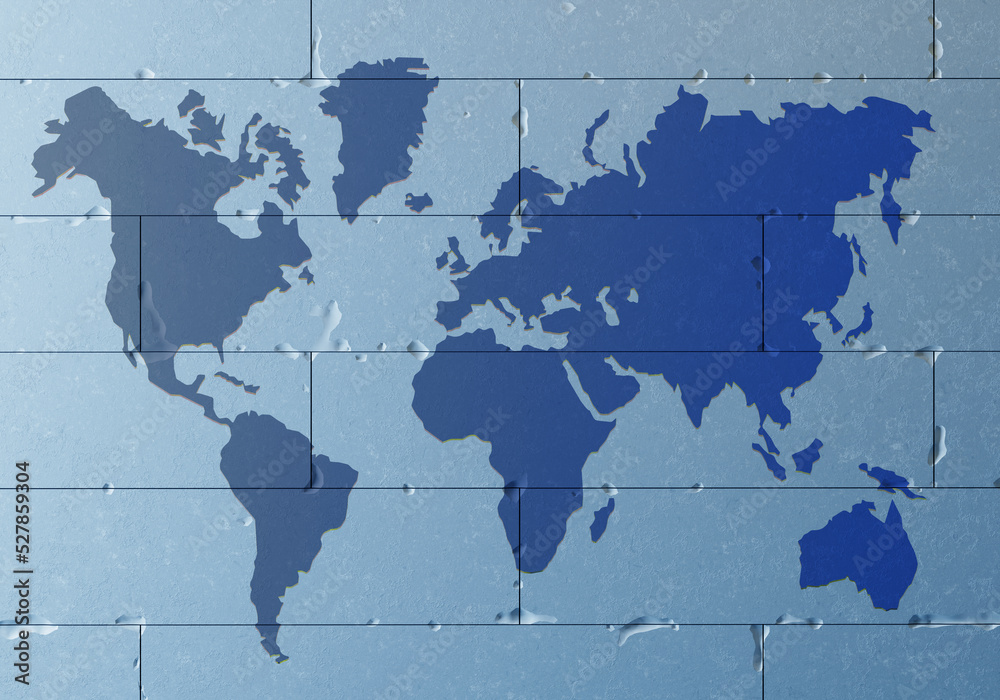 Map continents. International map on brick wall. Old Wall with ...