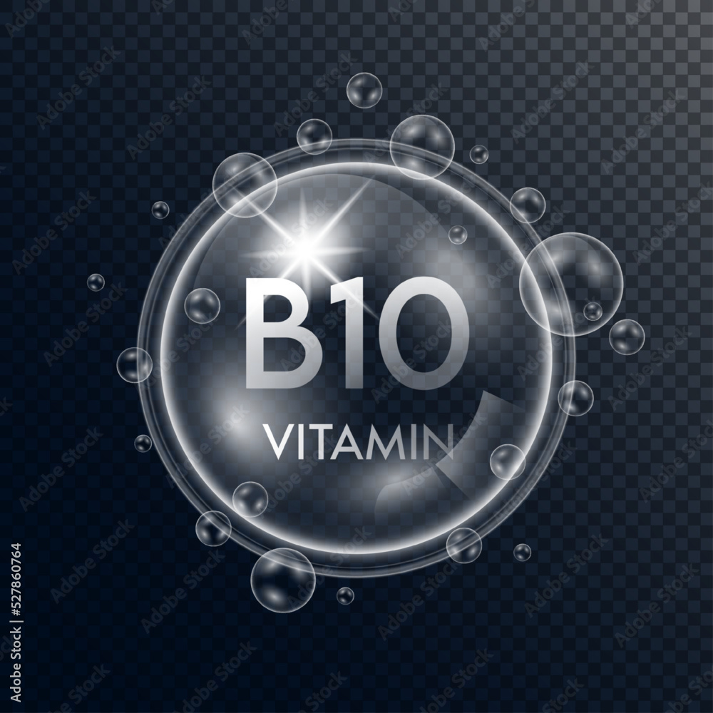 Vitamin B10 collagen in the form of a bubbles transparent with white ...