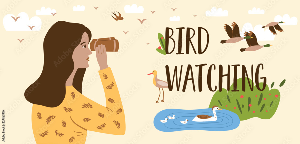 Birdwatching banner birding Ornithology horizontal banner template ...