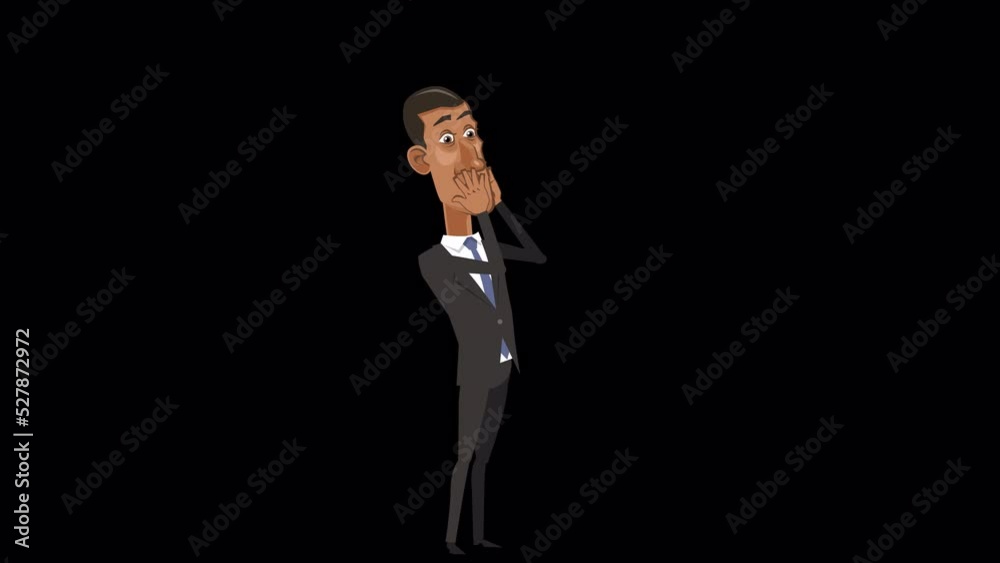 Cartoon black african businessman character trembling in fear animation ...