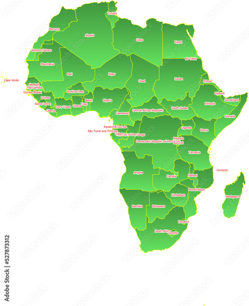 Africa map with the names of the countries in German Stock Vector ...