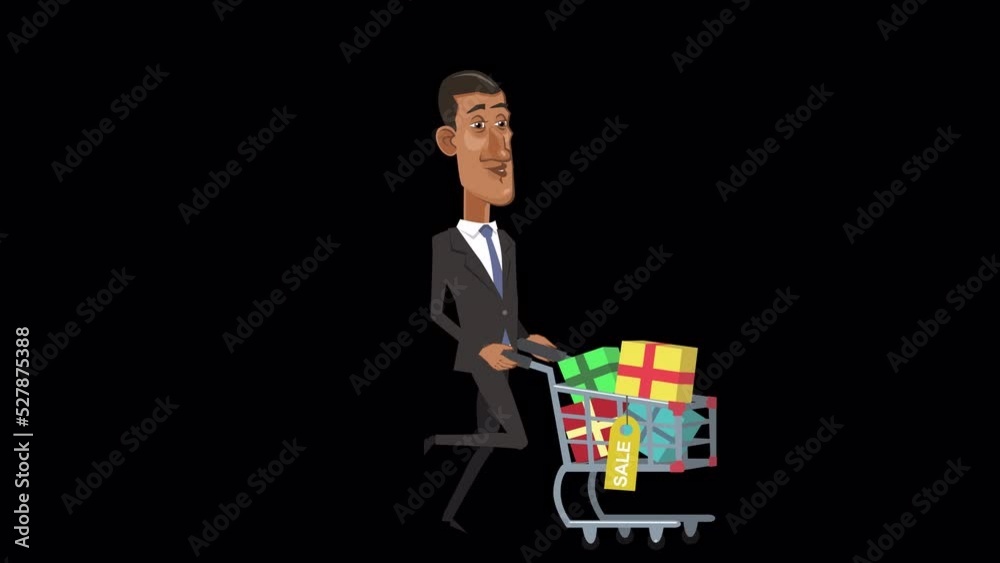 Cartoon black african businessman character running cycle and pushing ...