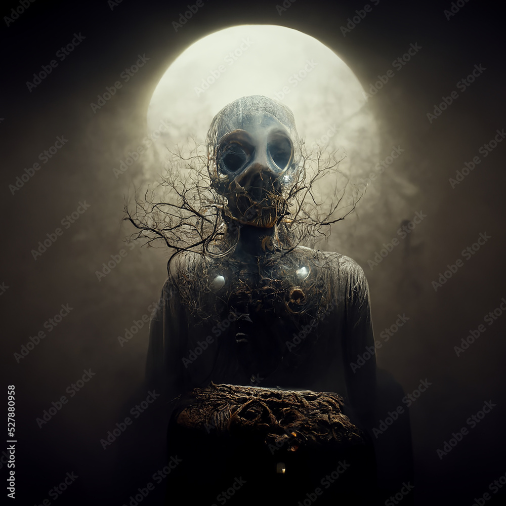Alien creature creepy Portrait 3D illustration with dramatic lighting ...