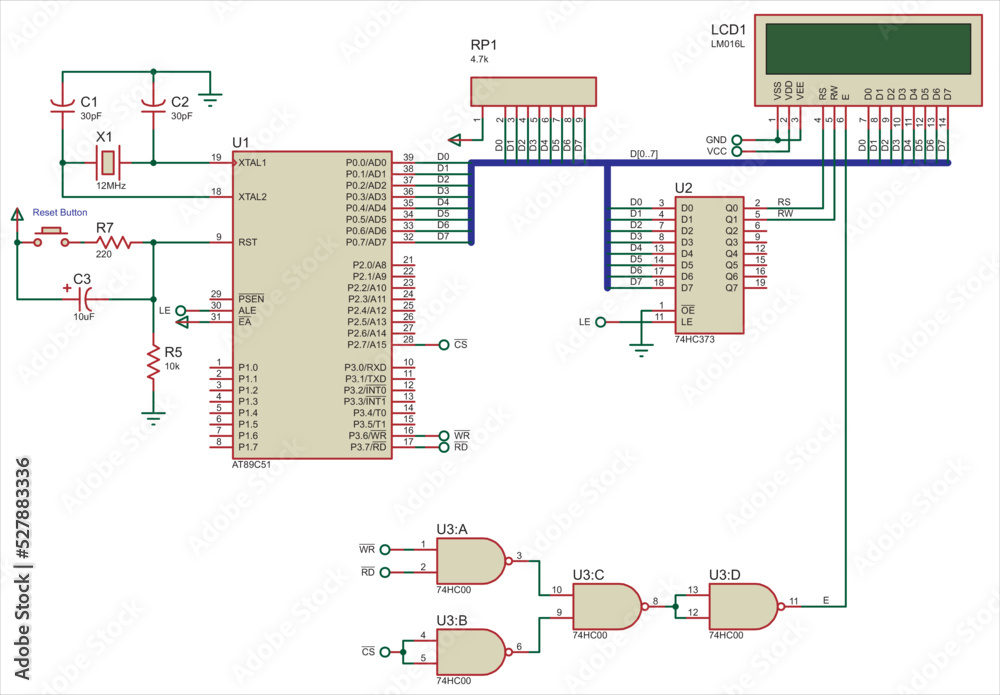 Vector electrical schematic diagram of the lcd display which runs under ...