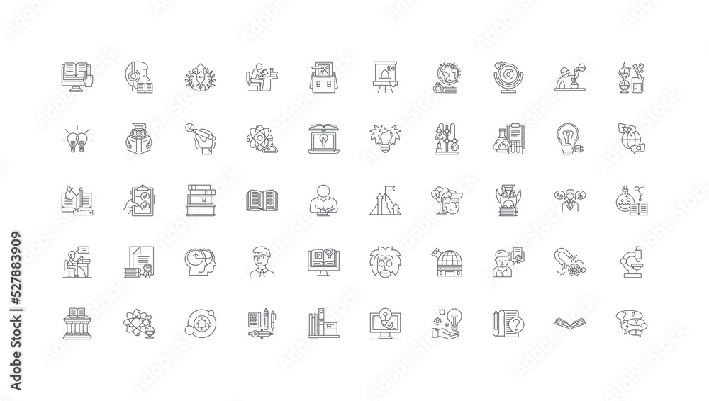 Science concept illustration, linear icons, line signs set, vector ...