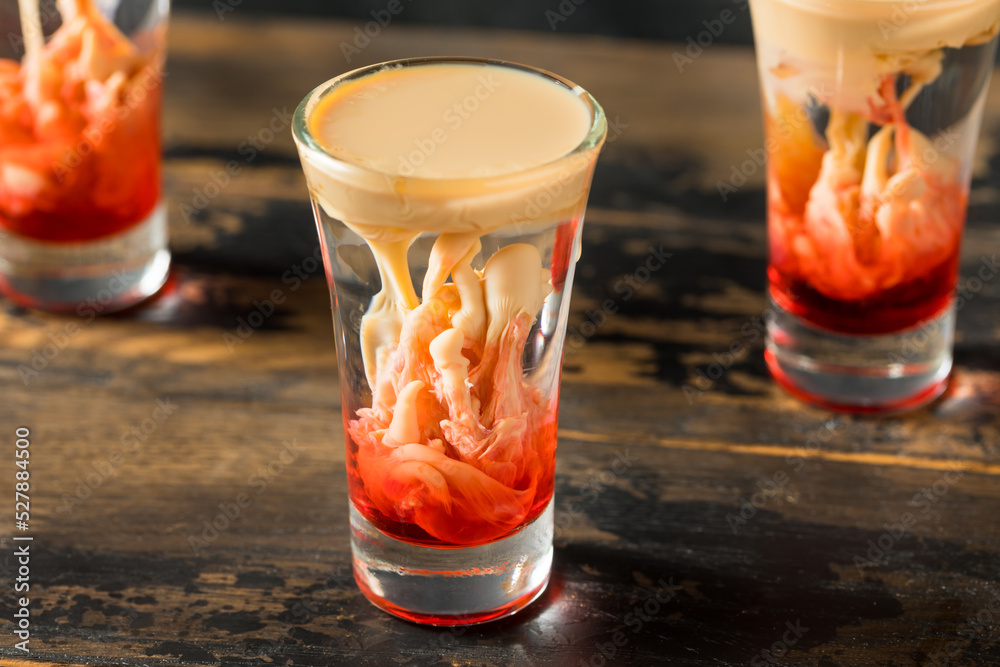 Boozy Halloween Brain Hemorrhage Shot Cocktail Stock Photo | Adobe Stock