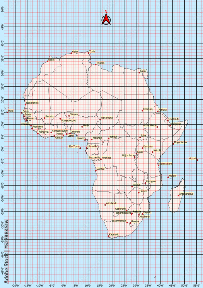 Africa Map Geographic Coordinates latitude and longitude German ...