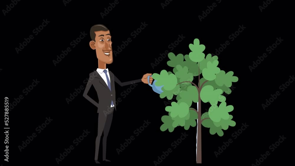 Cartoon black african businessman character plant a money tree with ...