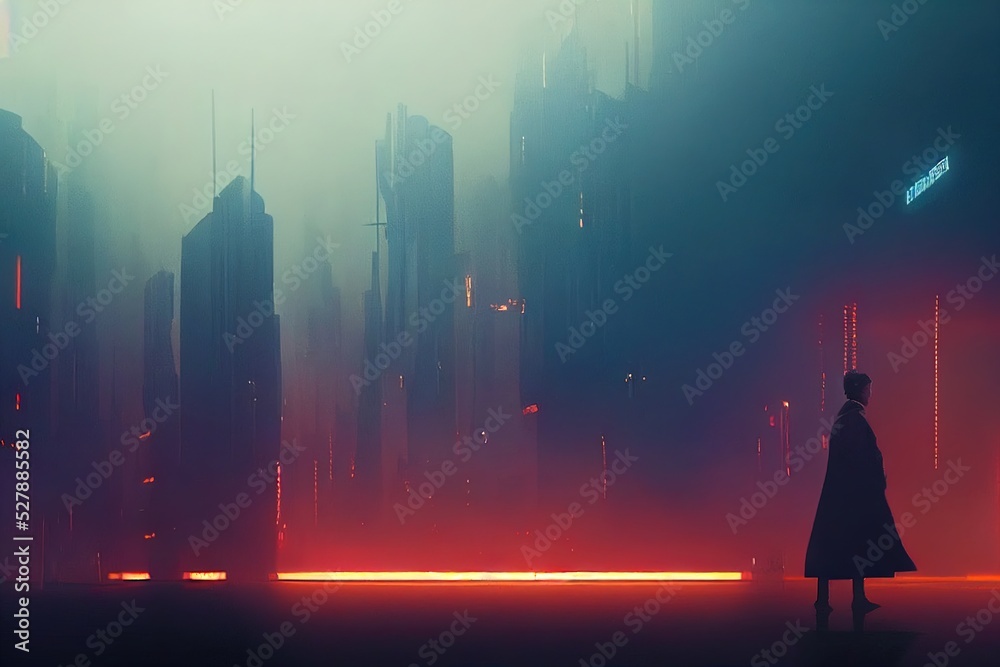 Futuristic cyberpunk city. Raining cyber-punk digital artwork ...